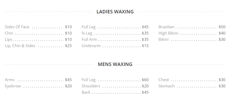 waxing prices - Retreat to beauty